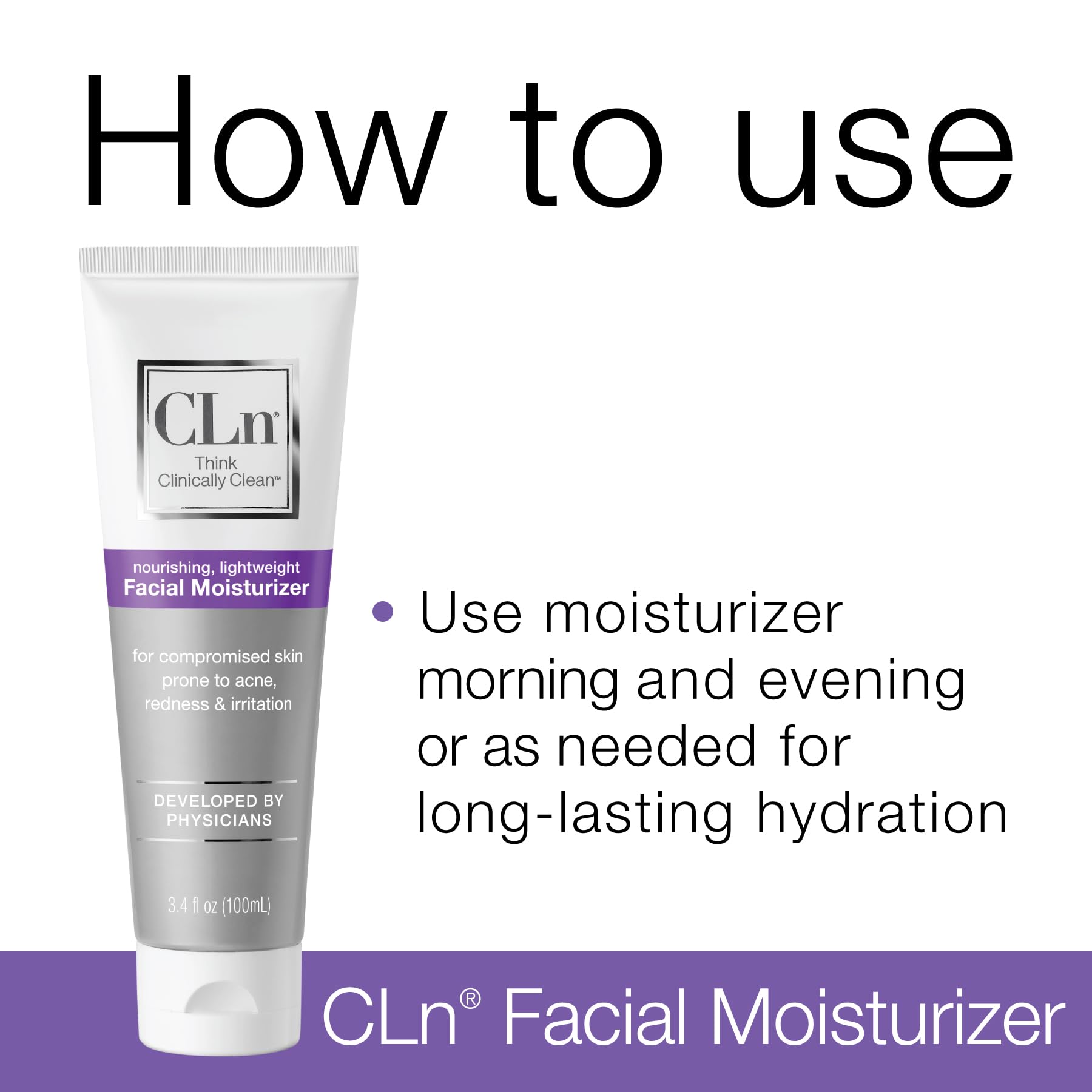 CLn® Facial Moisturizer - Soothes & Calms Skin, Helps Reduce Appearance of Redness, Locks in Moisture without Clogging Pores, Dermatologist & Clinically Tested, 3.4 oz.