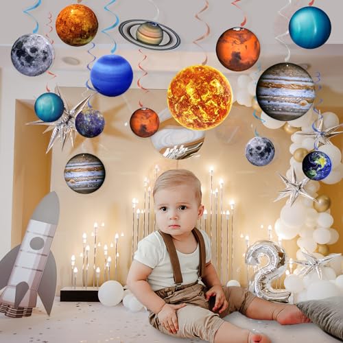 20PCS Space Solar System Theme Hanging Swirls Decorations, Outer Space Party Supplies Ceiling Hanging Swirls for Birthday Baby Shower Party Decorations