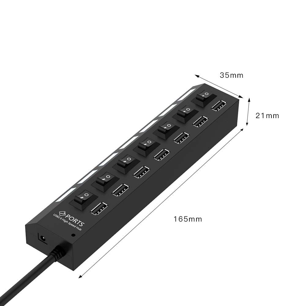Lysee Data Cables - 7 Ports Micro Hub USB Splitter High Speed USB Hub 2.0 480Mbps On Off Switch USB Splitter Adapter For PC Laptop Computer USB Hub - (Color: White)