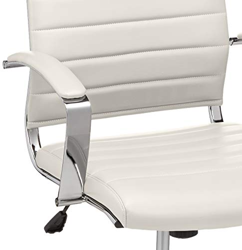 Amazon Basics High-Back Swivel Desk Chair, Ergonomic Ribbed Faux Leather Upholstery, Lumbar Support, Home Modern Style, Stunning White, 45.25" x 24.75" x 23.25"