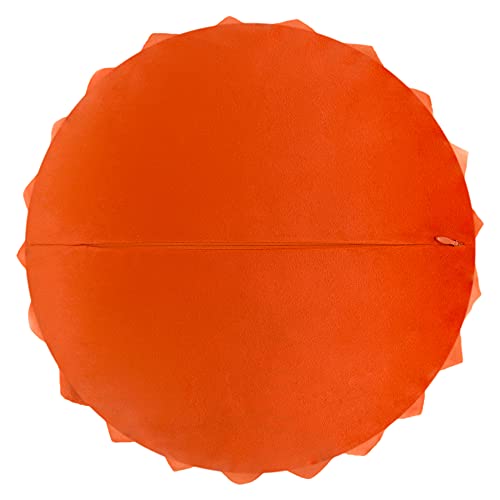 JWH Handmade 3D Flower Throw Pillow Covers Aesthetic Decorative Round Cushion Floral Accent Pillow Cases Velvet Pillowcase Living Room Bed Couch Bedroom 14 Inch Orange