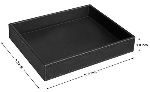 HofferRuffer Faux Leather Vanity Tray, Elegant Desktop Storage Organizer, Decorative Catchall Perfume Tray, Bathroom Valet Tray, Nightstand or Dresser Organizer, Black, 10.2 x 8.4 x 1.8 inches