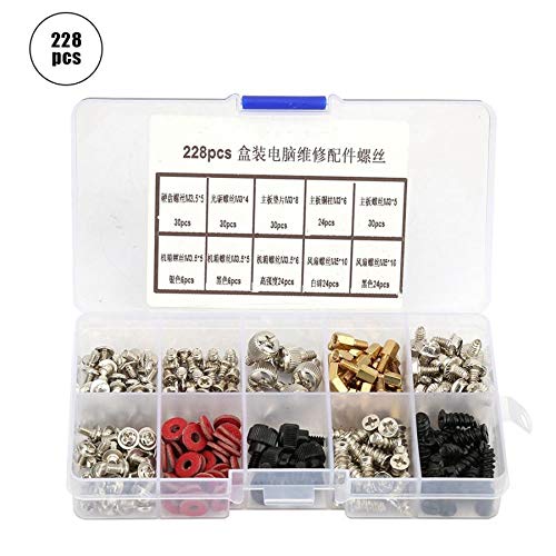 Screws for Laptop 228PCS Motherboard Hard Disk Screws for PC Assortment Kit DIY Repair Tool with Case Brass Screw SCRW-228797