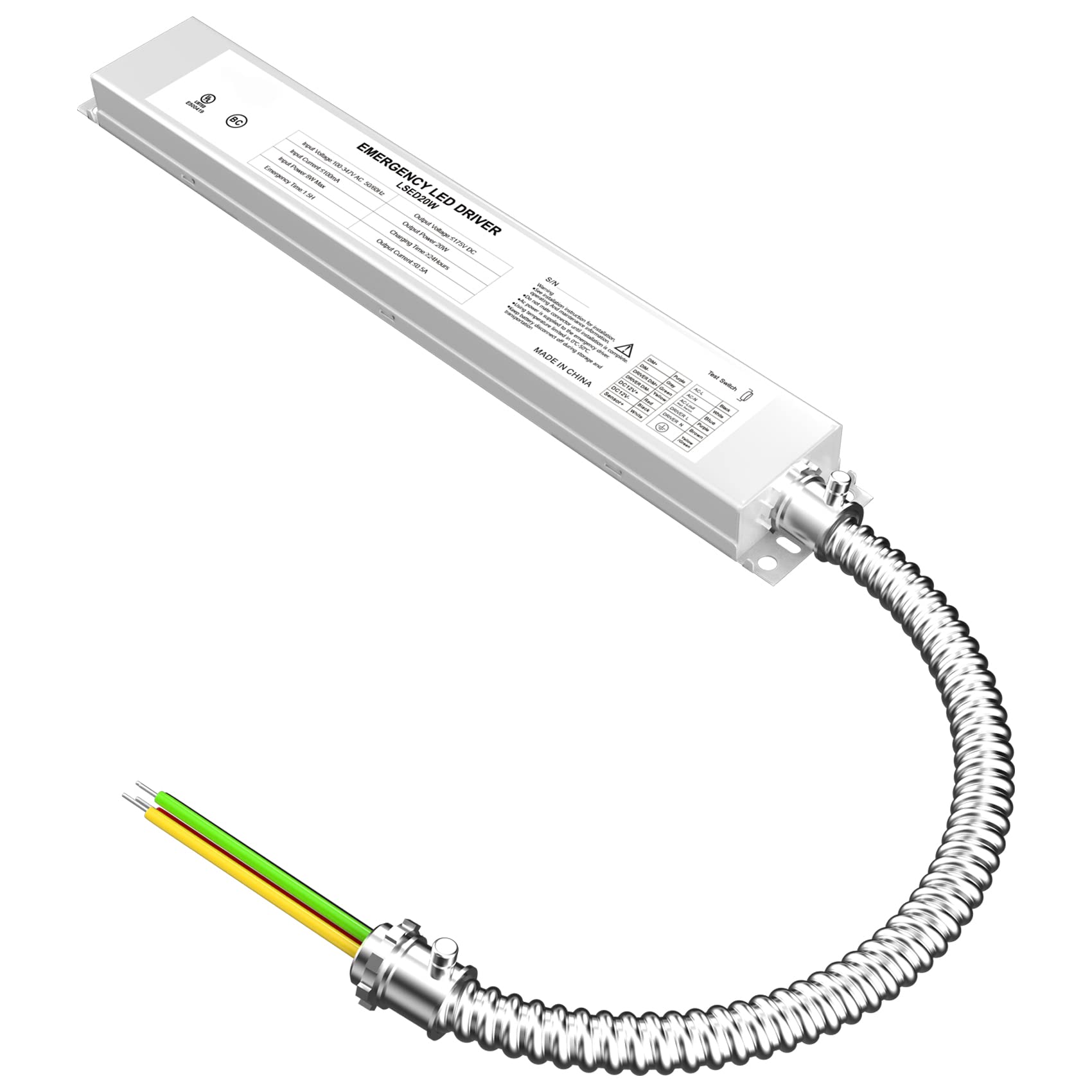 20W LED Emergency Backup Driver, Rechargeable Emergency Backup Battery 100-347V AC 175V DC Emergency Time Over 90 Mins, UL Listed Dimmable Emergency LED Driver for Panel Light, Linear Light (1 Pack)