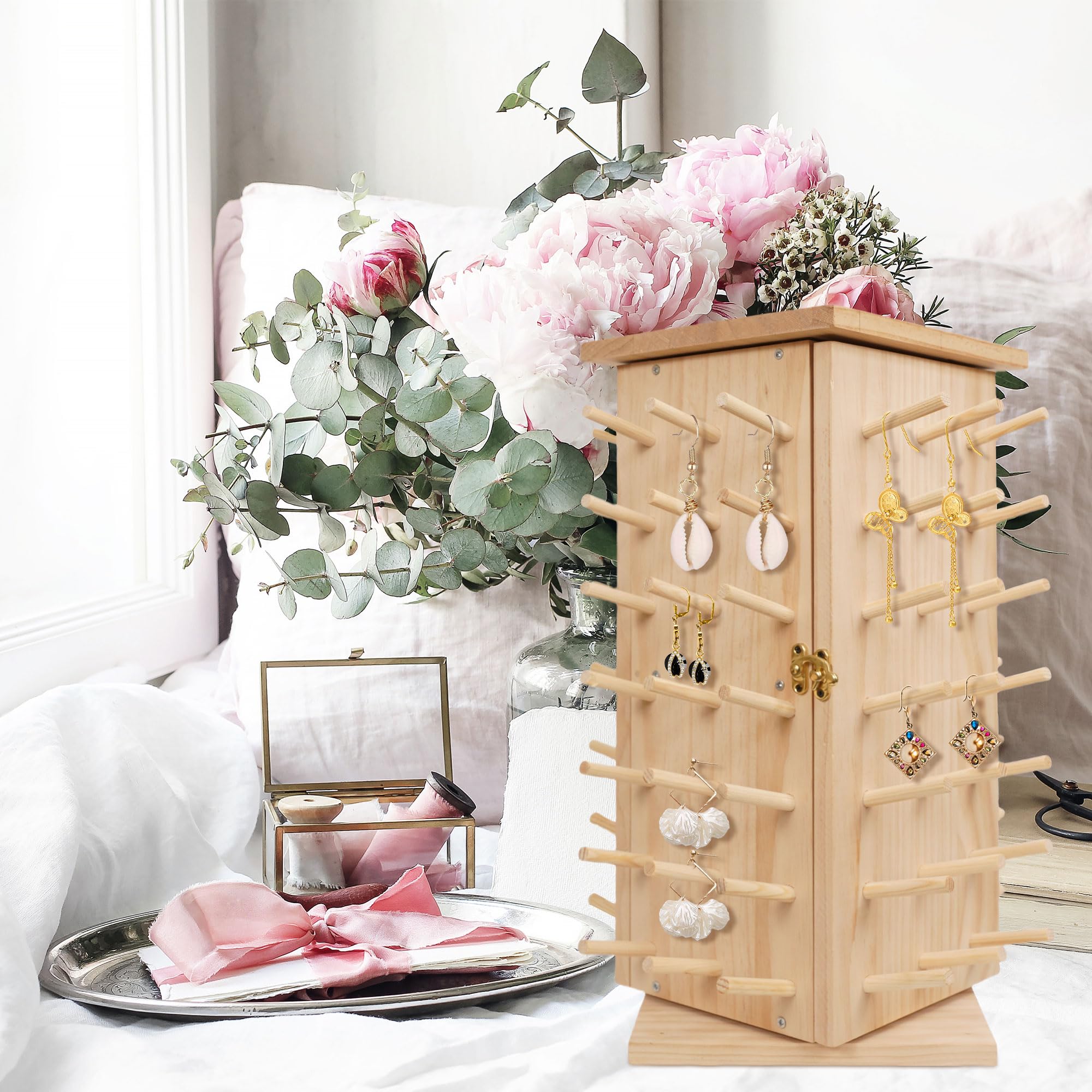 360° Fully Rotating Wooden Thread Holder,Embroidery Thread Organizer,Thread Rack for Sewing with 84 Spools,Thread Braiding Holder Storage for Quilting, Embroidery,Hair-braiding and Jewelry