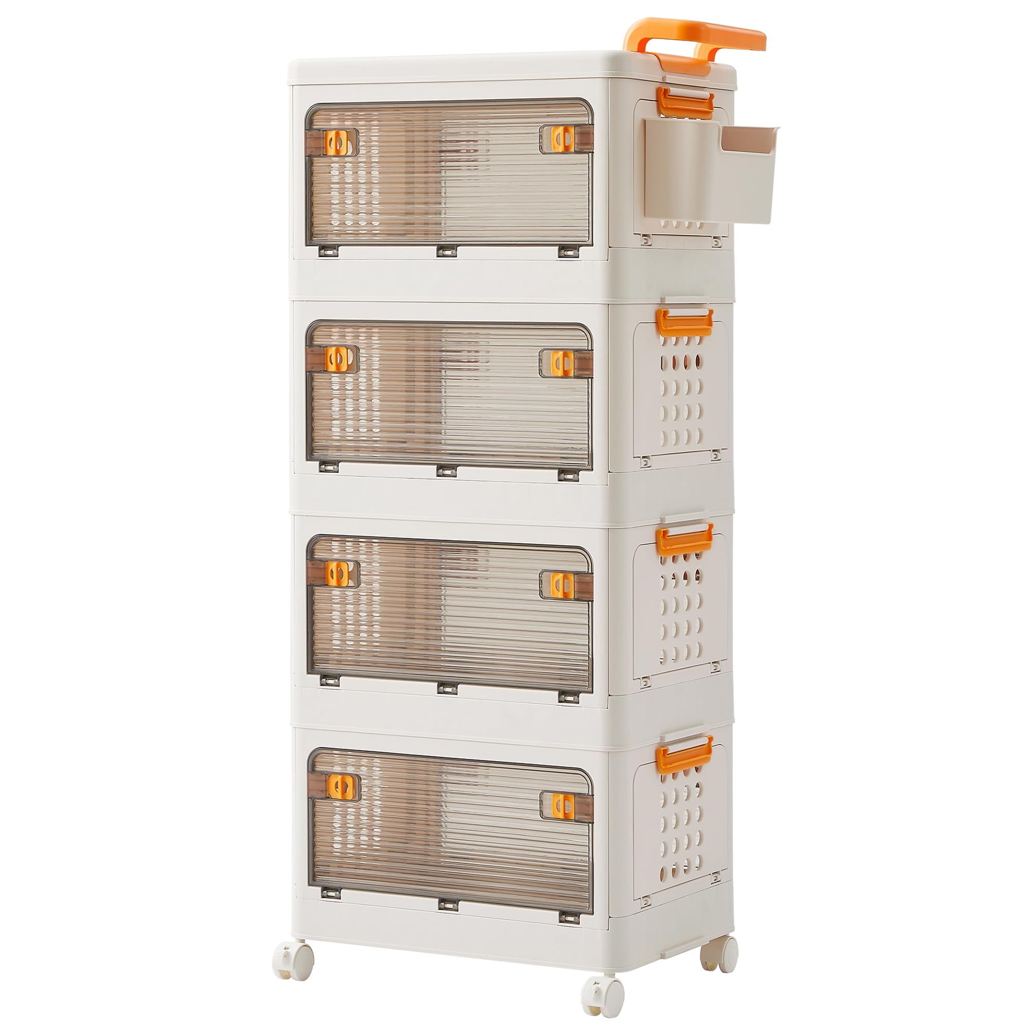 44 Qt Foldable Stackable Heavy Duty Storage Bins with Lids & Doors, 4 Tier Storage Organizer Bins, Storage Box, Storage Containers for Bedroom, Living Room, Study Office Organization and Storage