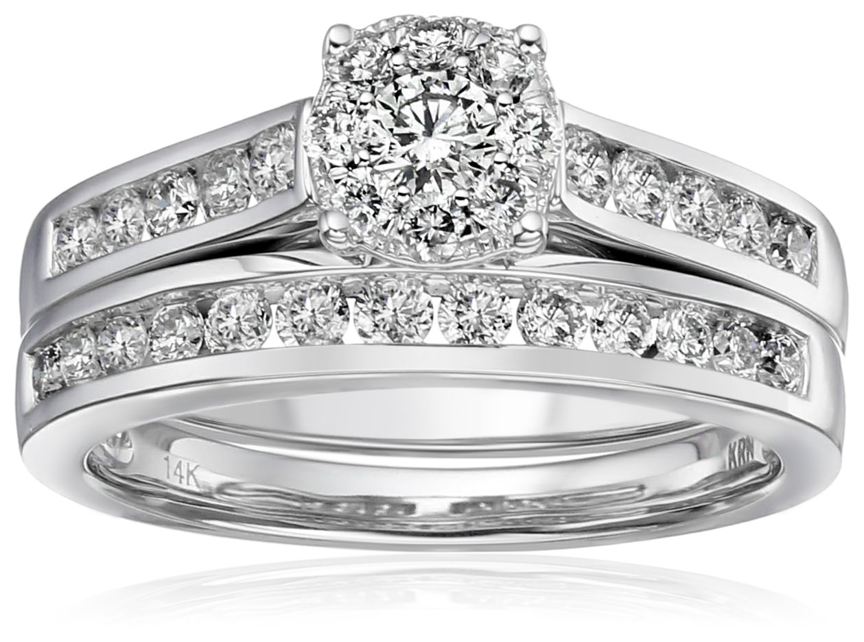 Beyond Brilliance 1.0 Carat Diamond, Channel and Prong Set 14K White Gold Composite Diamond Bridal Ring Set (H-I, I1-I2) Natural Diamond Rings For Women | Gift Box Included