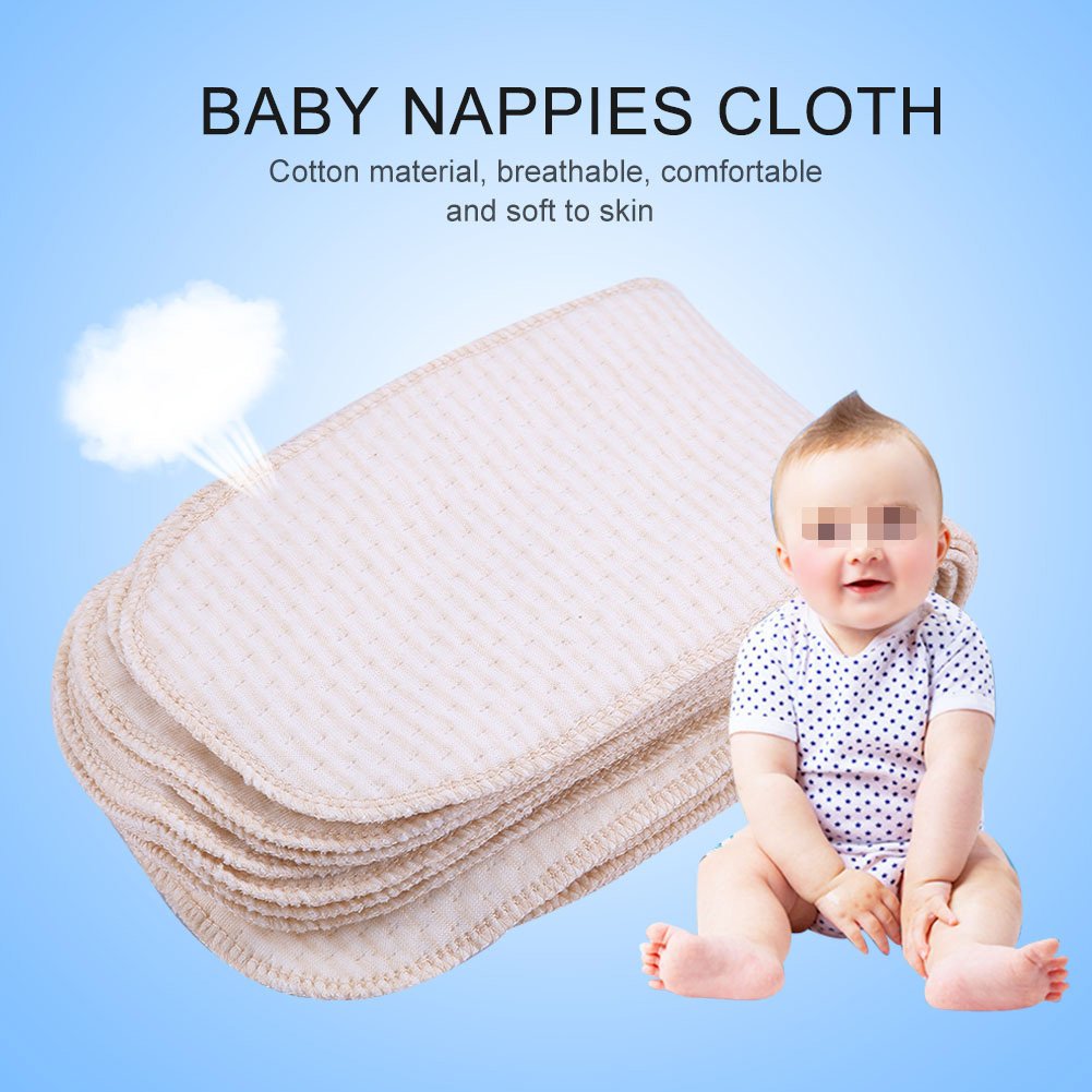 Reusable Cloth Diaper Inserts, 10Pcs Breathable Cotton Baby Nappies Newborn Washable Absorbent Nappy Liners for Babies and Toddlers