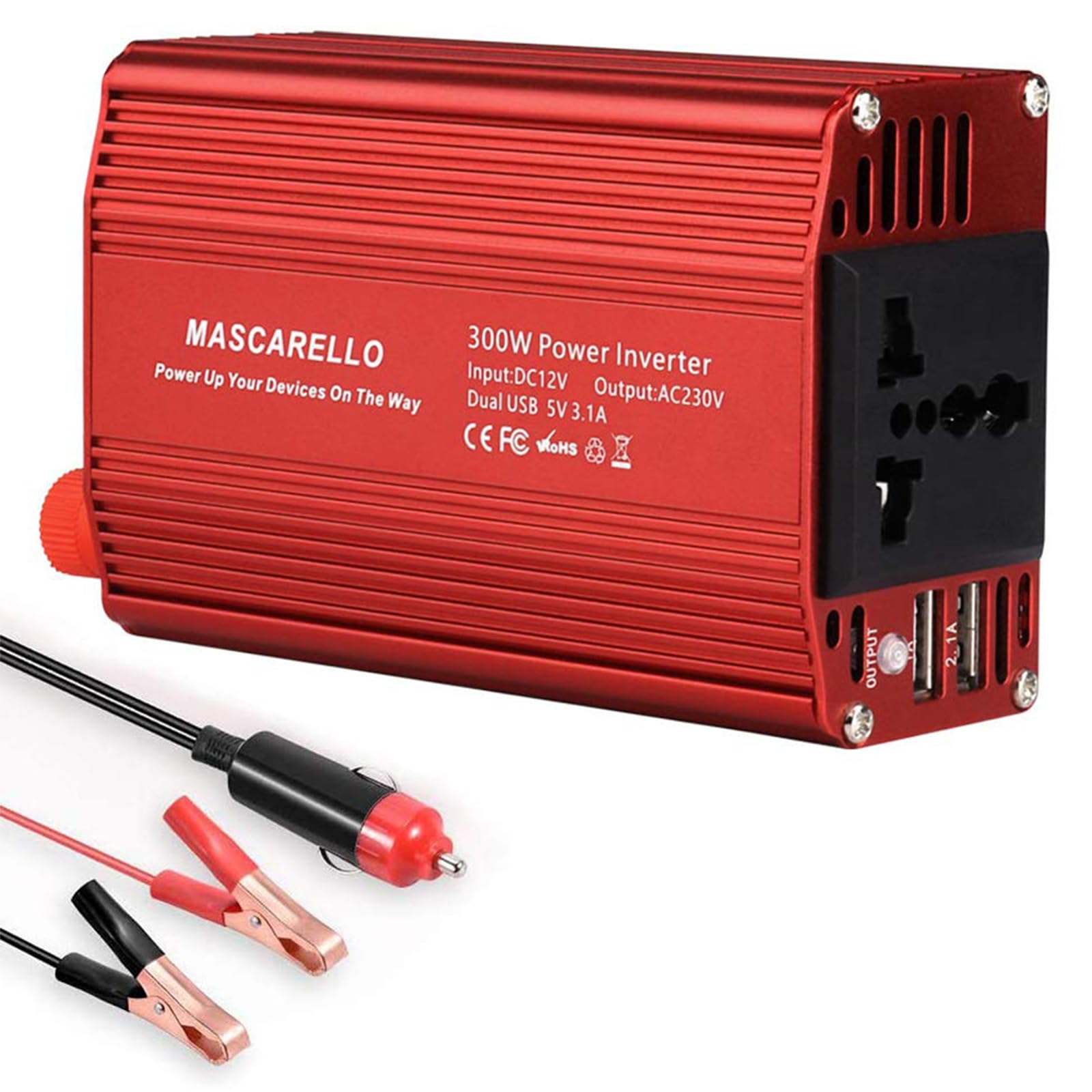 300W Car AC Power Inverter DC 12V to 110V for Vehicles Converter 3.1A Dual USB Fast Charging Ports Car Charger Adapter,Red