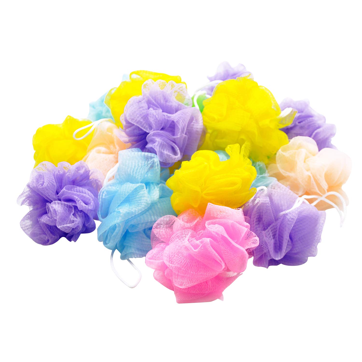20pcs Loofahs Mini Shower Sponge Exfoliating Pouf Bath Mesh Pouf Lot Bulk Assorted Colors Shower Ball for Baby Shower
