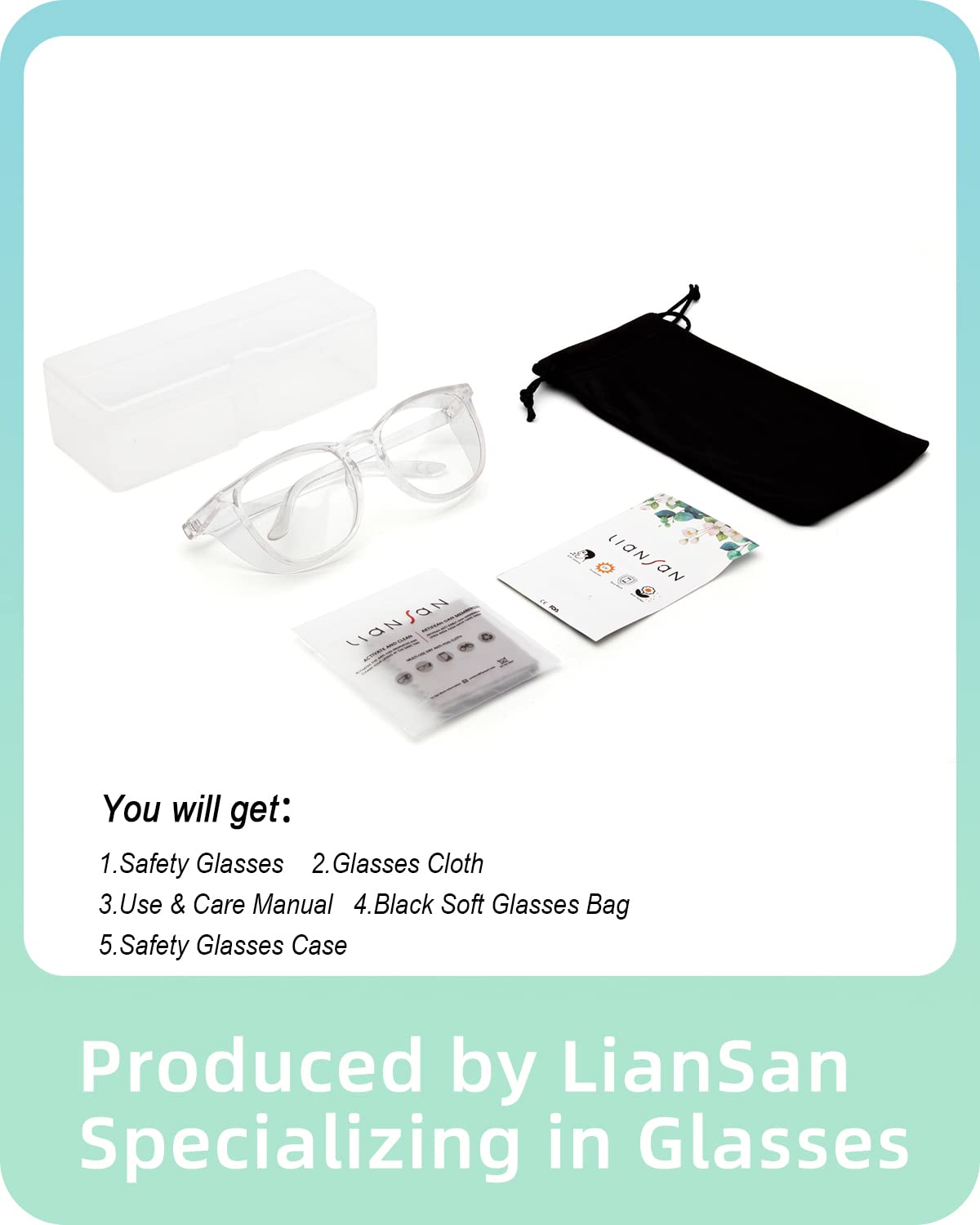 LianSan Oversize Anti-Fog Safety Glasses for Nurses, Z87.1 Certified Goggles for Women, Square UV Protection Tortoise