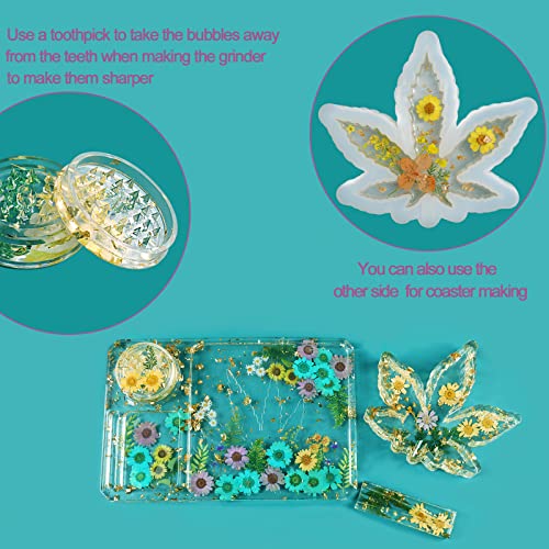 4 PCS Silicone Molds for DIY Epoxy Resin - Large Resin Molds Including Rolling Tray Mold Ashtray Joint Holder and Resin Grinder Mold