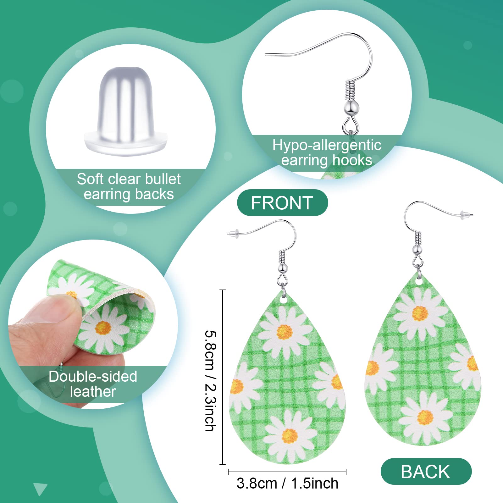 24 Pairs Easter Faux Leather Earring for Women Girls Lightweight Spring Leaf Dangle Teardrop Earrings Set St. Patrick's Day