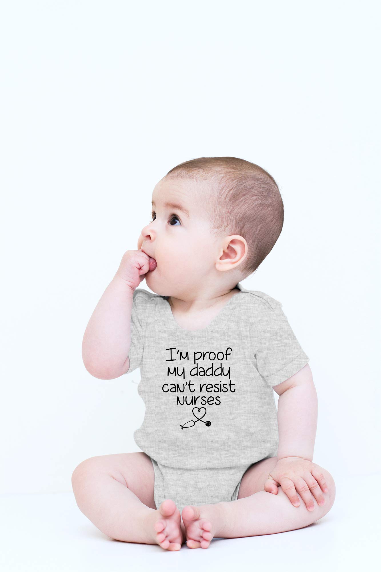 CBTwear I'm Proof My Daddy Can't Resist Nurses Baby Bodysuit Funny Infant Outfit Unisex Comfy Romper (Newborn, Heather Grey)