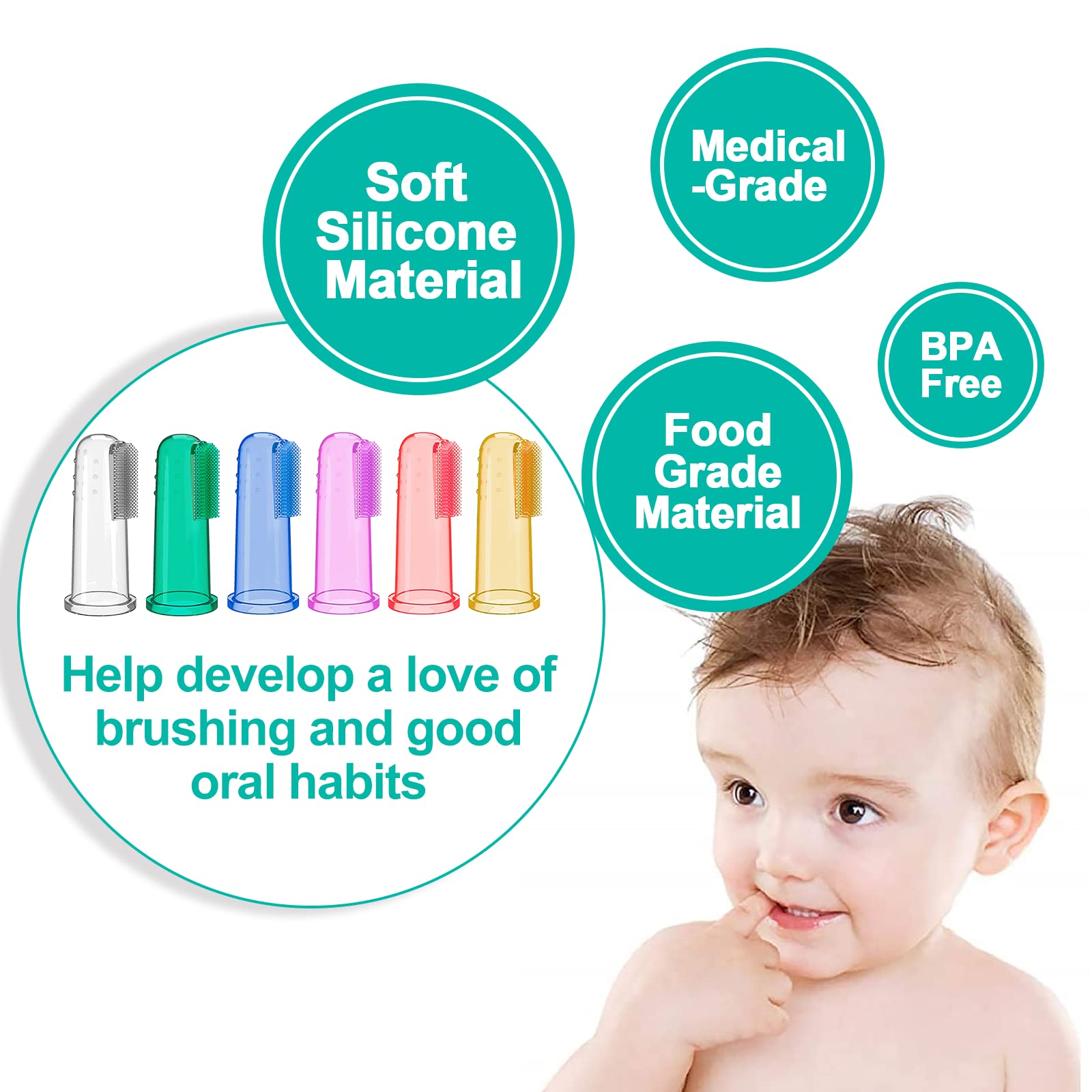 Baby Toothbrush Set, 6 Pcs Soft Infant Finger Toothbrush with 6 Boxes, Newborns Toddler Silicone Baby Tooth Brush 0-6 Months 6-12 Months