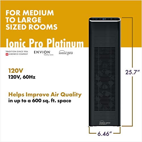 Envion by Boneco - Ionic Pro Platinum - Negative Ion Air Purifier Tower - Truly Silent Operation β High Performing Unique No Filter Design - Removes Odors, Smoke, Mold, Pet Dander - 500 Sq Ft Capacity