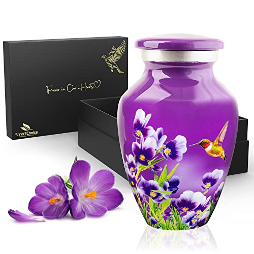 Handcrafted Hummingbird Cremation Urn for Adults - Large Burial Urn for Human Ashes - Suitable for Adult Males or Females - Beautiful Urn for Ashes (Keepsake Urn, Purple)