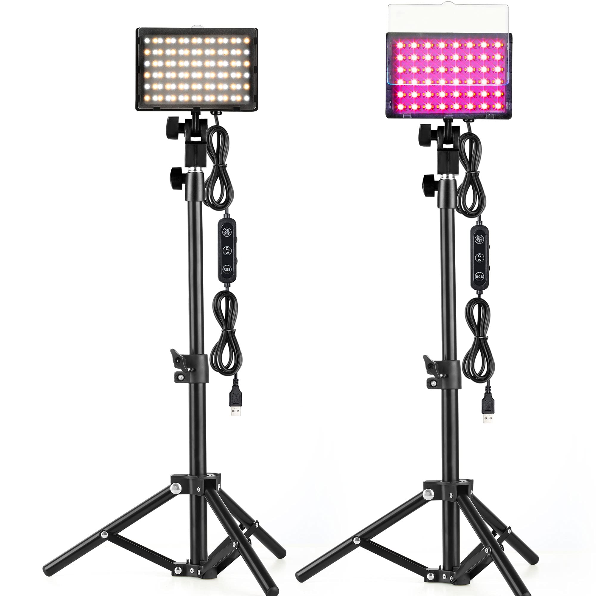 RGB Photography Lighting,USB Powered 2600K-6000K LED Tabletop Light with Stand, for Zoom Calls Video Conference Webcam Meeting Tiktok Game Streaming YouTube Photo Video Studio Shooting （2 Packs