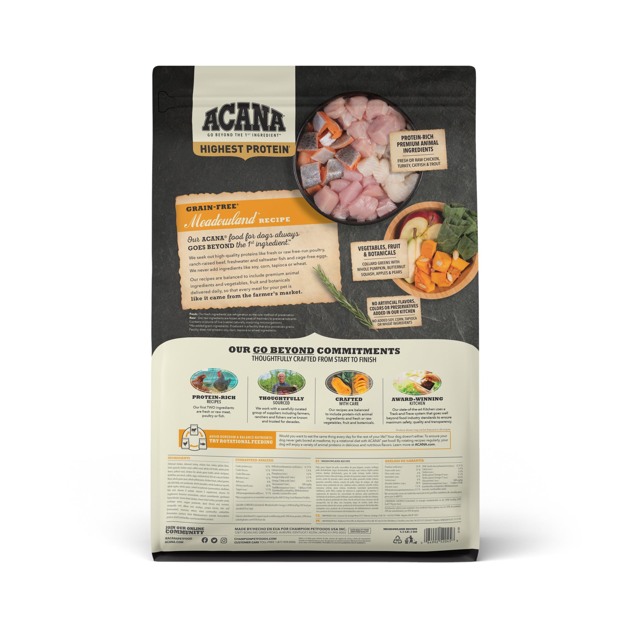 ACANA Highest Protein Dry Dog Food, Meadowland, Chicken and Turkey Recipe, 4.5lb