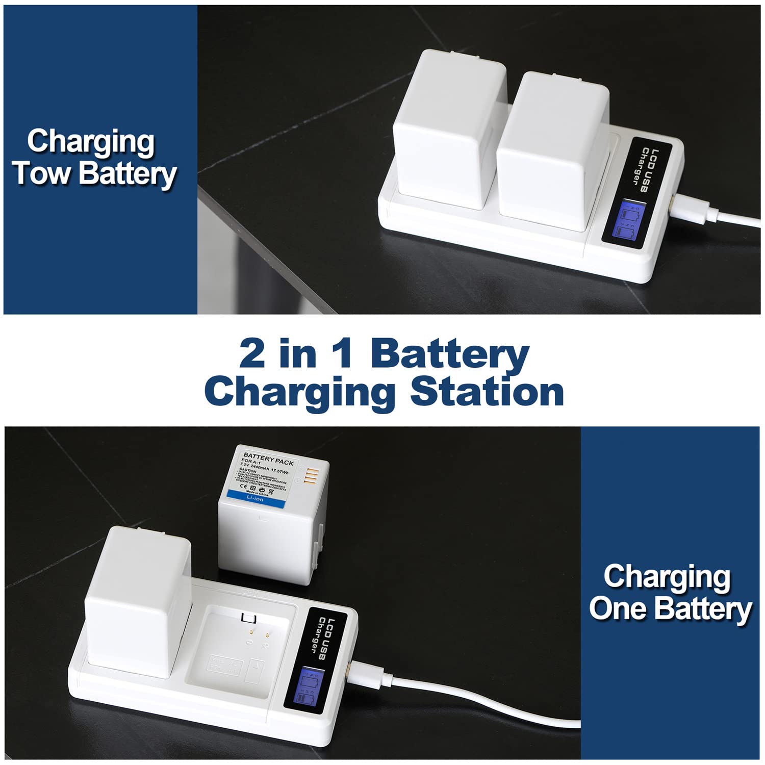 2-Pack Rechargeable Battery for Arlo Pro/Pro 2(VMA4400), 7.2V 2440mAh Replacement Battery with Dual Contect Charger Station Compatible with Arlo Spotlight Camera (for PRO/PRO 2)
