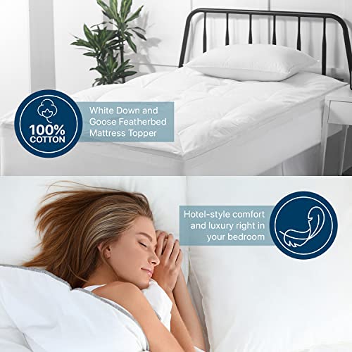 Allied Home Feather Bed Mattress Topper - 300 TC Cotton Shell White Down Hotel Mattress Topper, Quilted Soft Down Mattress Topper, Multi-Layered Soft Mattress Topper - Twin XL, 80β x 39β