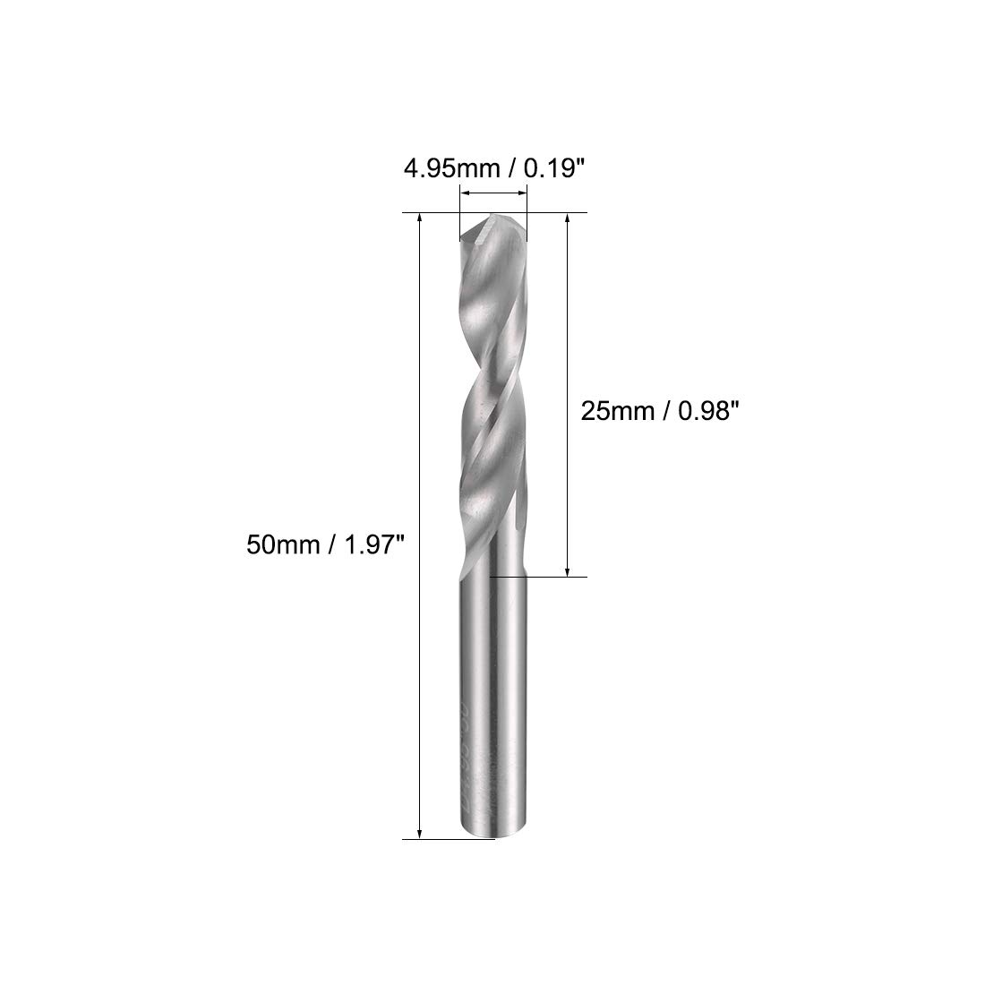 uxcell 4.95mm Solid Carbide Drill Bits Straight Shank for Stainless Steel Alloy Hard Steel, Hardened to 50 HRC, 2 Pcs