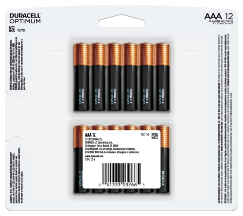 Duracell Optimum AAA Batteries with Power Boost Ingredients, 12 Count Pack with Long-lasting Power, All-Purpose Alkaline AAA Battery for Household and Office Devices
