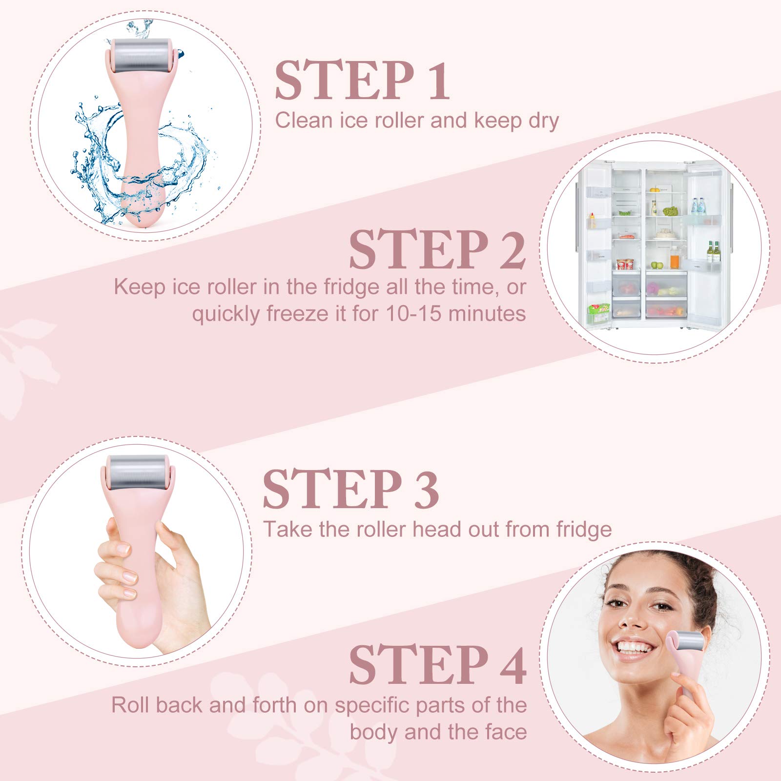 Ice Roller for Face and Eye 2 Pcs,Face Roller Skin Care for Puffiness,Migraine,Pain Relief,Eye Roller For Puffy Eyes Dark Circles,Stainless Steel Facial Roller (Pink)