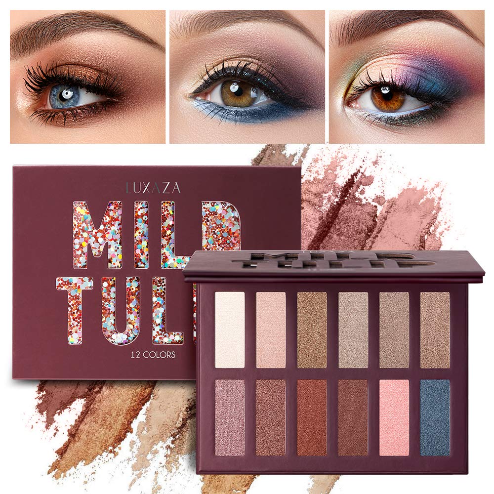 LUXAZA Neutral Nudes Makeup Eyeshadow Palette Brown Metallic, Warm Natural Bronze Copper Pearl Shimmer Satin Eye Shadow, Highly Pigmented Makeup Palette…