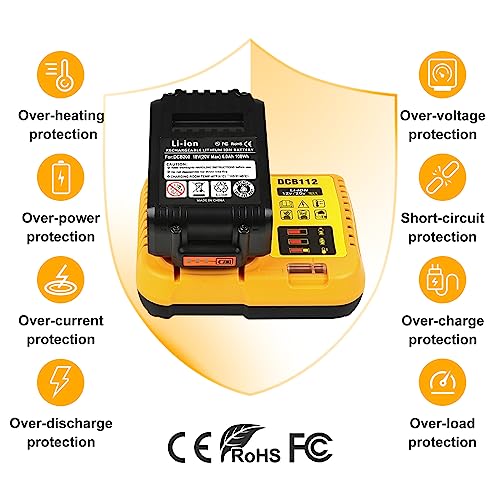 20v Max Battery Replacement for Dewalt 20V 6.0Ah Battery 2Pack with DCB112 Battery Charger Station for DCB201 DCB204 DCB205 DCB206 DCB120 DCB127 DCB115 DCB118 DCB107 DCB105 DCB102