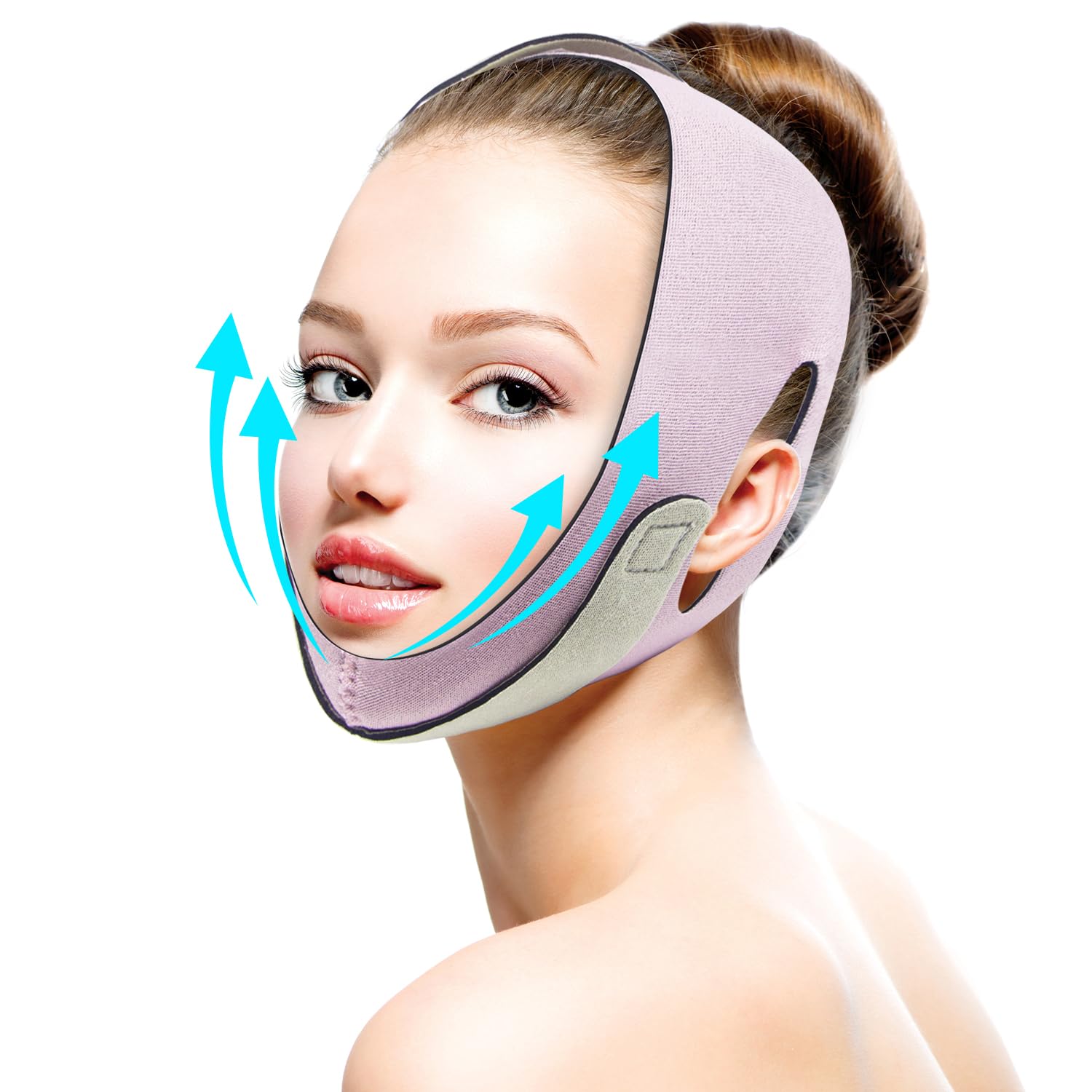 V-Line Face Chin Strap, FERNIDA Soft V Line Face Lifting Mask Chin Cheek Lift Up Band for Women and Men, Pink