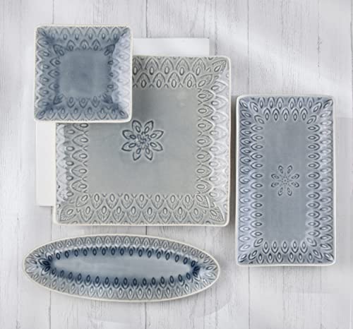 Euro Ceramica PK- Peacock Rectangular Platter, One Size, Grey