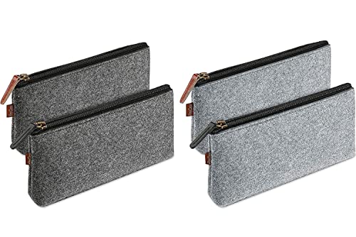 ProCase [2 Pack Black Small Pencil Bag Pen Case Bundle with [2 Pack] Grey Large Pencil Bag Pen Case
