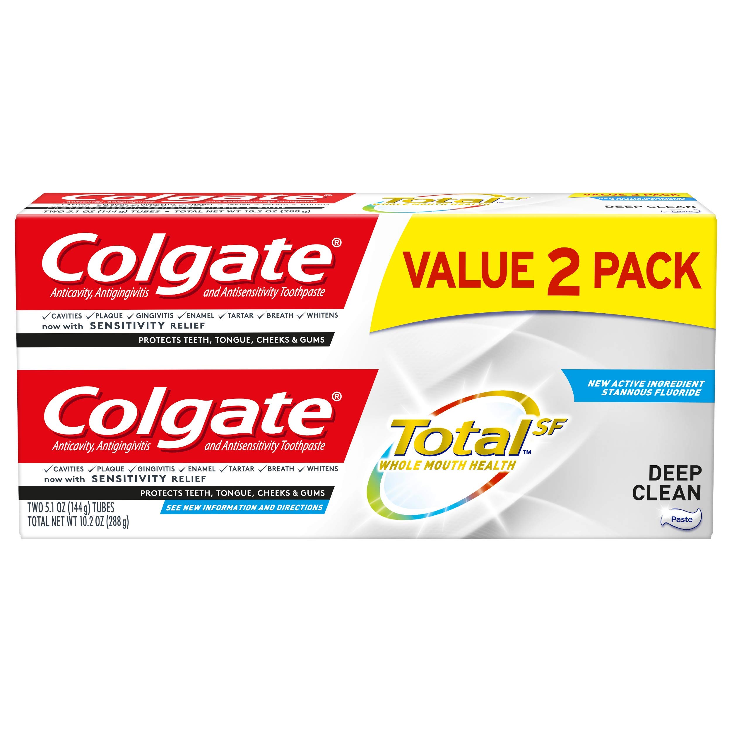 Colgate Total Toothpaste, Deep Clean, 5.1 Ounce, Pack of 2