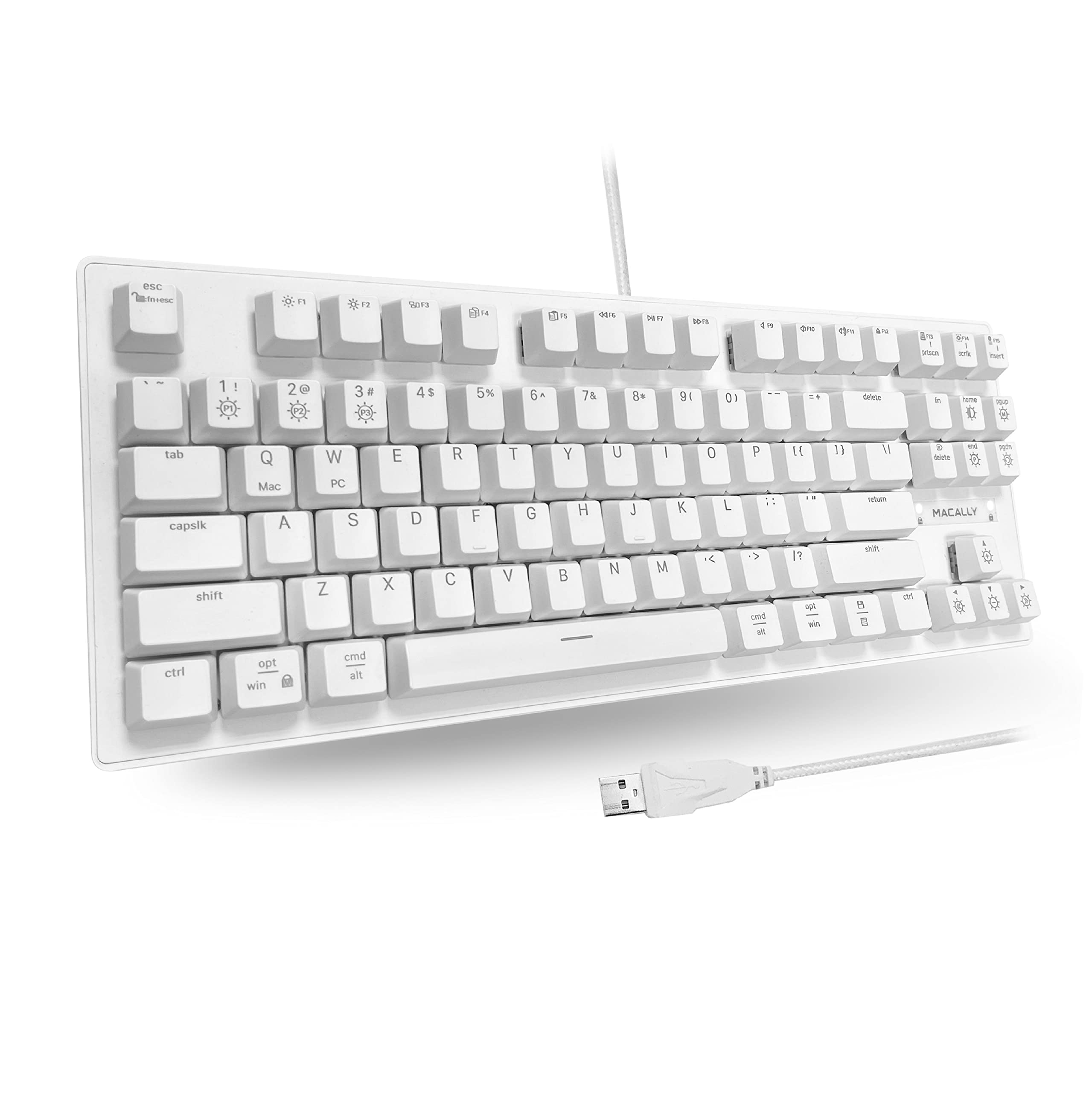 Macally Mac Mechanical Keyboard Backlit - Retro, but Modern - (Tactile/Audible Brown Switches) USB Backlit Wired Keyboard with Crisp White LEDs and Weighted Base - TKL Keyboard for Mac and PC