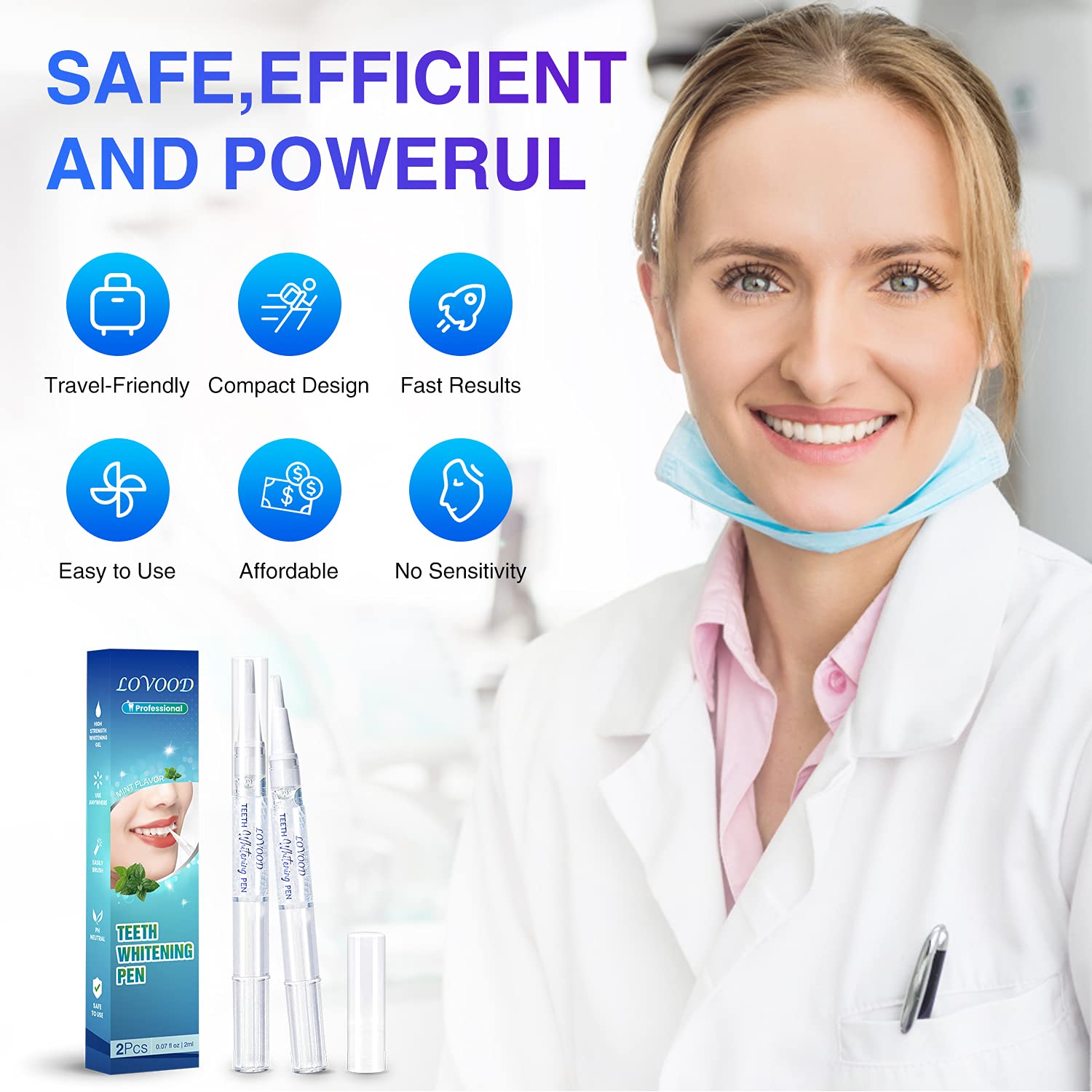 LOVOOD Teeth Whitening Pen(2 Pcs), 20+ Uses, Effective, Painless, No Sensitivity, Travel Friendly, Easy to Use, Beautiful White Smile, Effective Tooth Whitener, Natural Mint Flavor