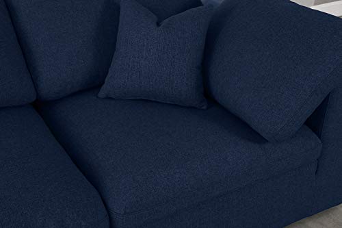 Meridian Furniture Serene Collection Modern | Contemporary Deluxe Comfort Modular Sectional, Soft Linen Textured Fabric, Down Cushions, 2 Corner + 1 Armless + 1 Ottoman, Navy