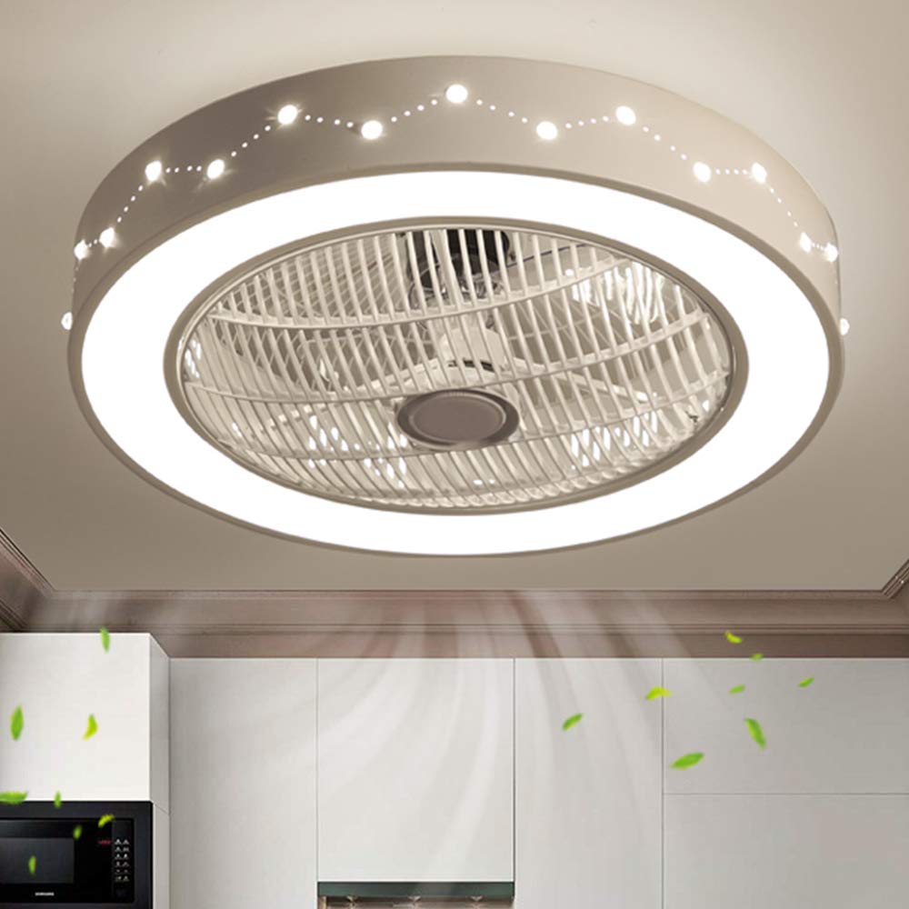 21.6" Ceiling Fan with Lights, Enclosed Round LED Ceiling Lighting Fan w/Invisible Blades,Semi Flush Mount Low Profile Fan W/Remote Control for Bedroom Living Room Children's Room (Constellation)