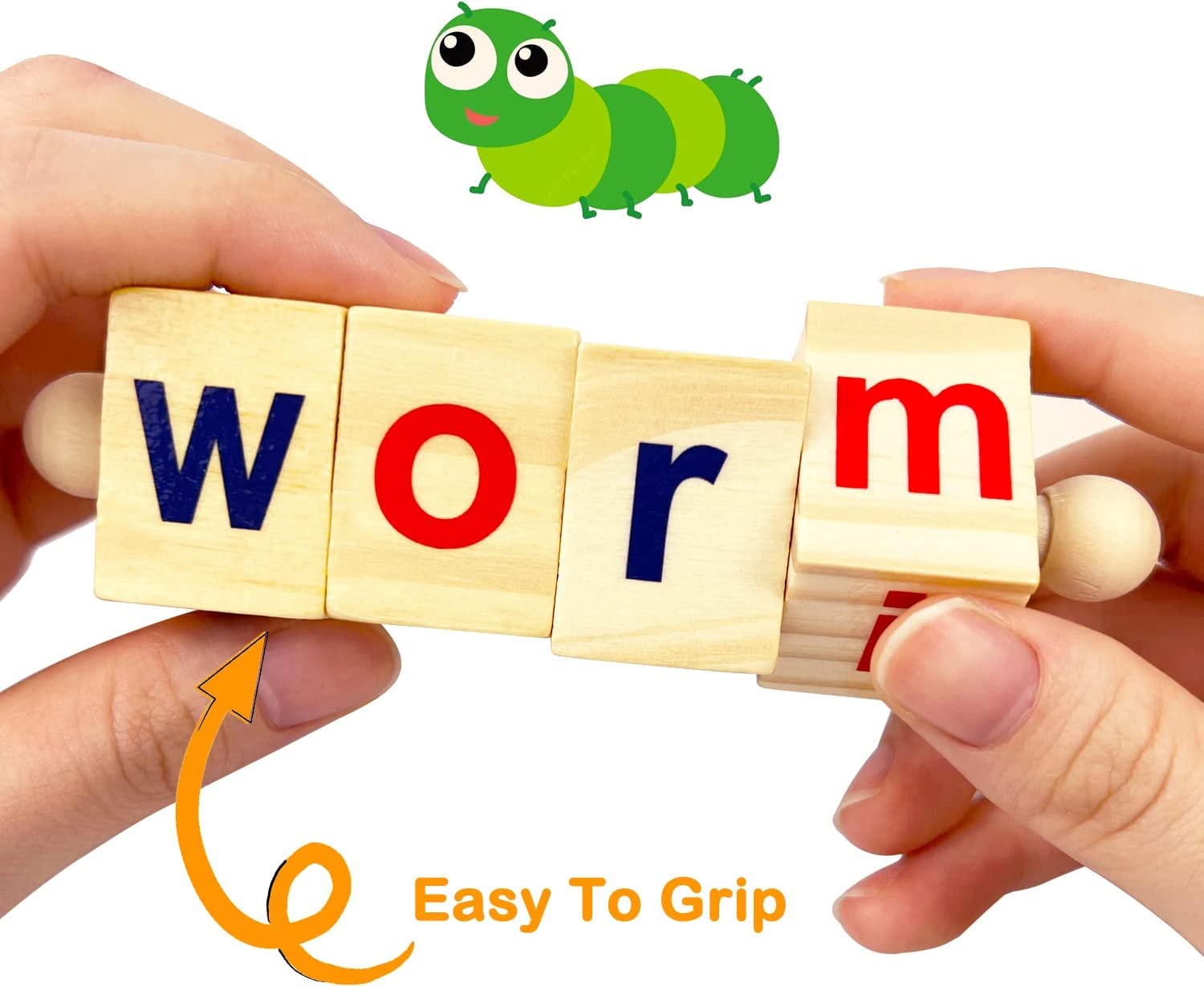Celarlo Wooden Reading Blocks Spelling Games, Flash Cards Turning Rotating Letter Puzzle for Kids, Sight Words Montessori Spinning Alphabet Learning Toy for Boys Preschool