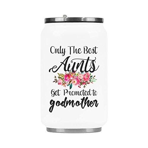 Fashion Stainless Steel Insulated Vacuum Travel Mug, Only The Best Aunts Get Promoted To Godmother Travel Coffee Mug Tea Cup, Funny Gifts for Christmas Birthday Mug 10.3 Ounce