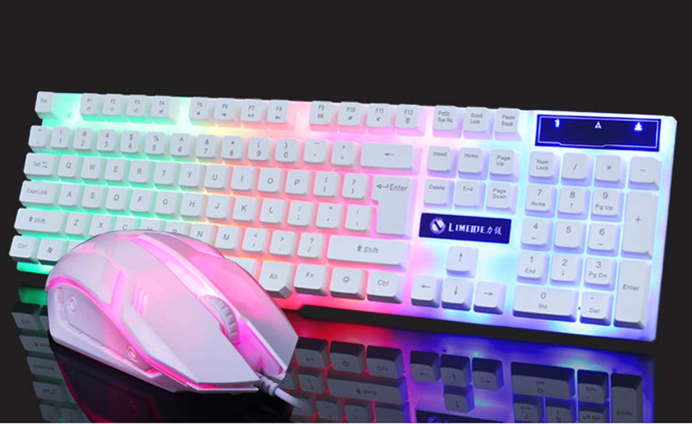 Colorful Led Illuminated Backlit USB Wired Pc Rainbow Gaming Keyboard Mouse Set - Gtx300 Wired USB Colorful Touch Backlight Keyboard and Mouse Set White
