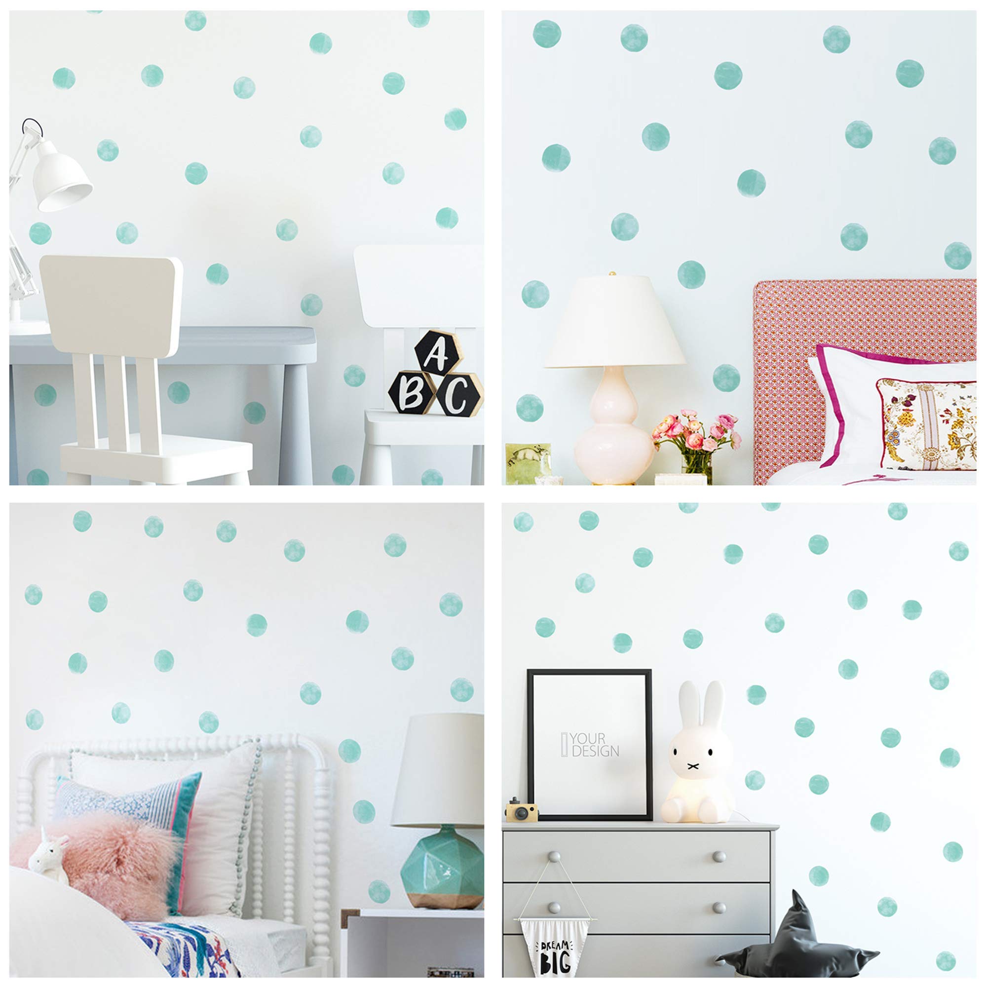 ROFARSO 120 Decals 2.2'' Cyan Polka Dots Wall Decals Stickers DIY Removable Peel & Stick Wall Art Decorations Home Decor for Nursery Bedroom Living Room Playing Room