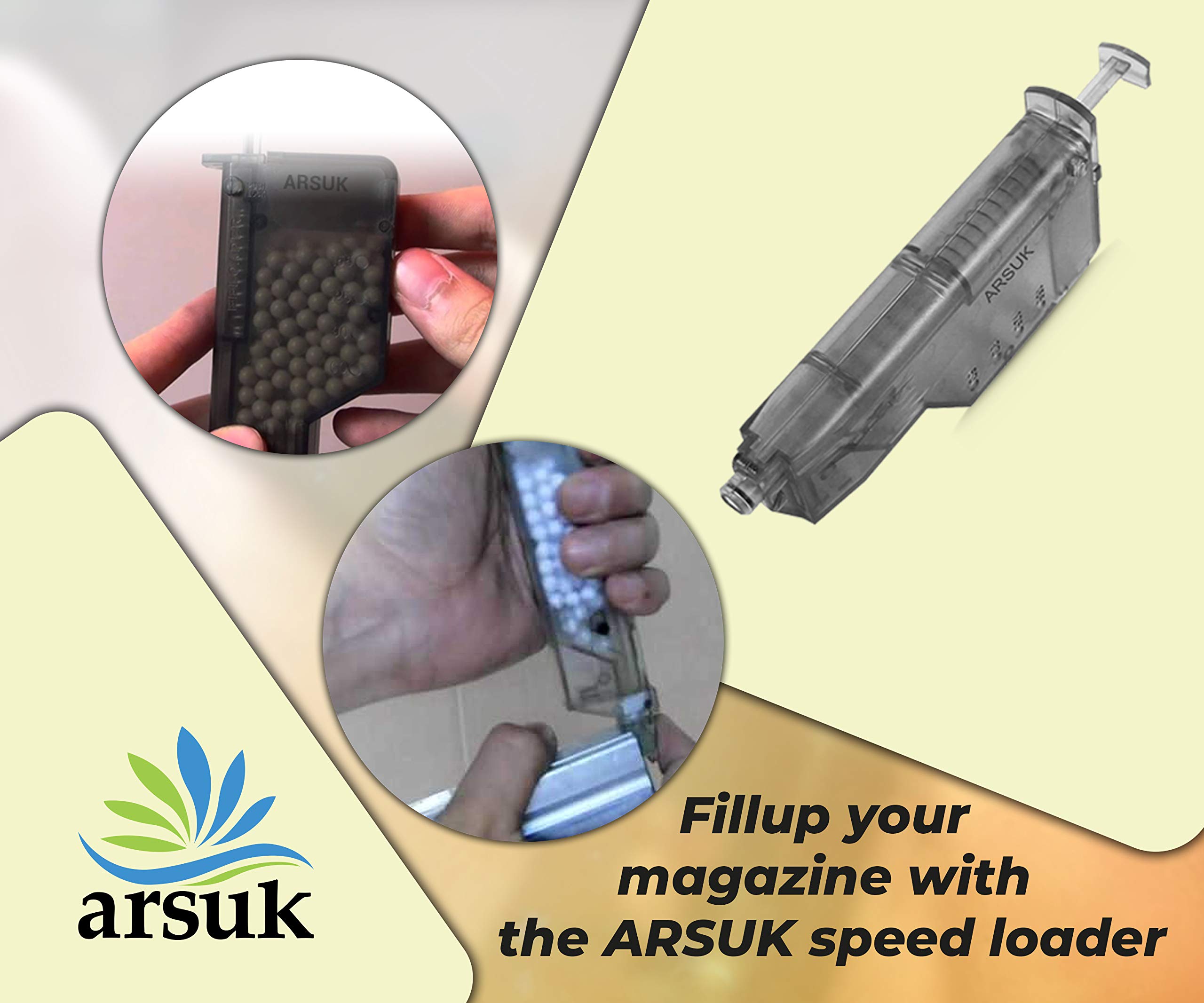 ARSUK Airsoft Speed Loader with Adapter for 6mm bb Pellets, Paintball Magazine Fast Quick Loading Airsoft Tool Accessory for 155 Rounds