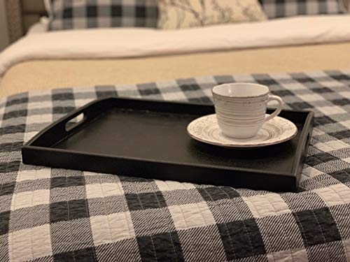 Jara19 Large Serving Tray Black Wood Rectangle for Ottoman Food Breakfast in Bed 17 x 13 x 2