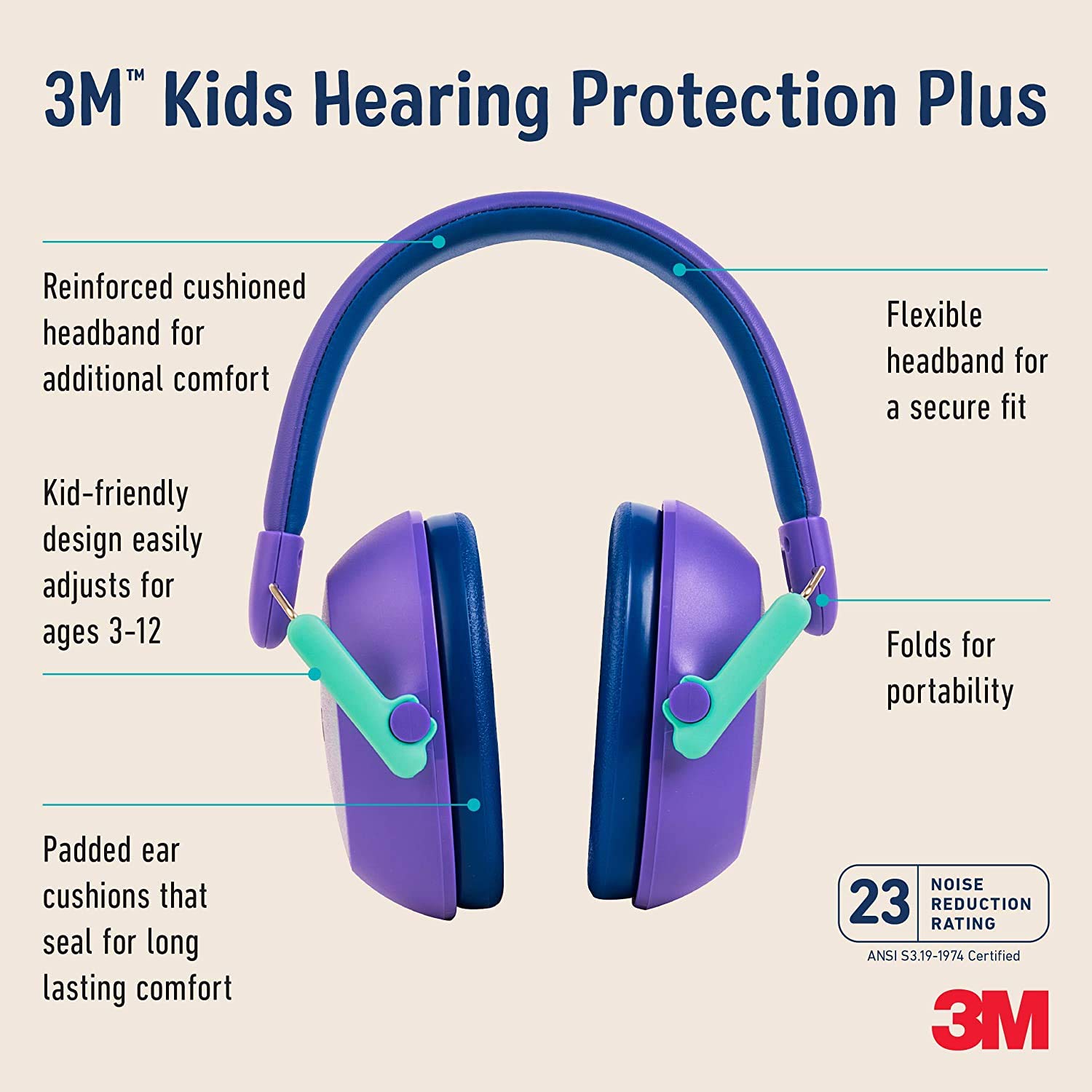 3M WorkTunes Connect + AM/FM Hearing Protection & 3M Kids Hearing Protection Plus, Purple
