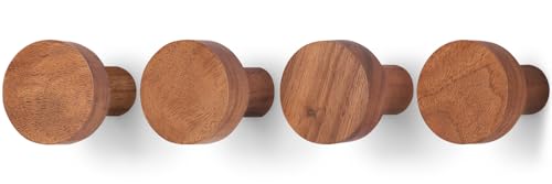 ACTESE Modern Wooden Wall Hooks Set, Walnut Coat Hooks,Wall Mounted, Classy Wood Coat Hanger, Heavy Duty, Wall Mounted, Wood Pegs for Hanging Hats, Jackets, or Bags (Round (Walnut 4pcs))