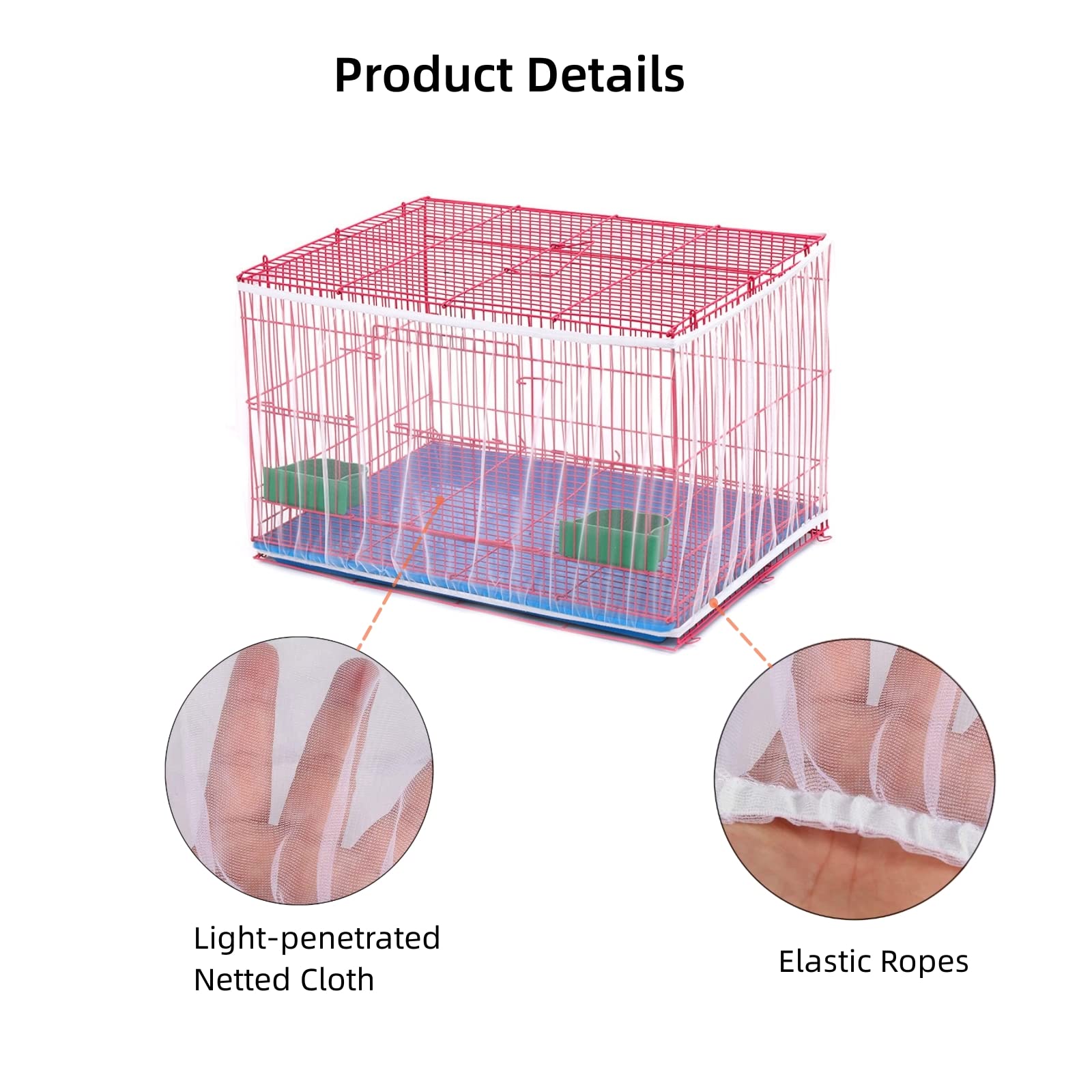 2 Pieces Bird Cage Seed Catcher, Universal Nylon Mesh Bird Cage Cover, Airy Cage Net Stretchy Skirt for Parakeet Parrot Macaw African Round Square Cage, Prevent Scatter and Mess (Black+White, M)