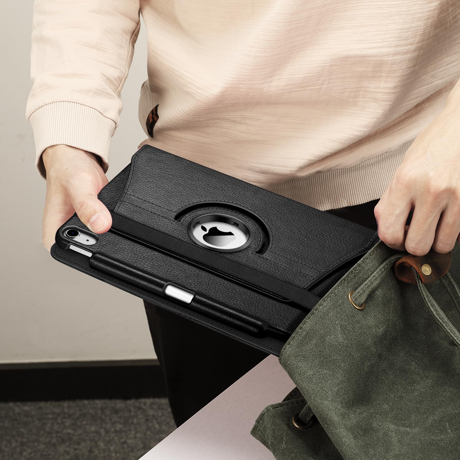 Fintie Rotating Case for iPad Air 11-inch M2 (2024), iPad Air 5th / 4th Generation (2022/2020) 10.9 Inch with Pencil Holder - 360 Degree Rotating Protective Stand Cover, Black