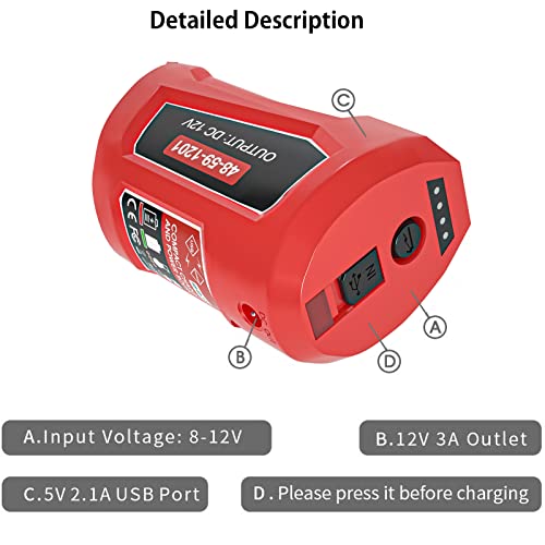 DMMNS M12 12V USB Power Source Charger Adapter Replace for Milwaukee M12 Battery Adapter Milwaukee Heated Jacket 49-24-2310 48-59-1201 USB Charger,Compatible with 48-11-2420 48-11-2411 48-11-2401