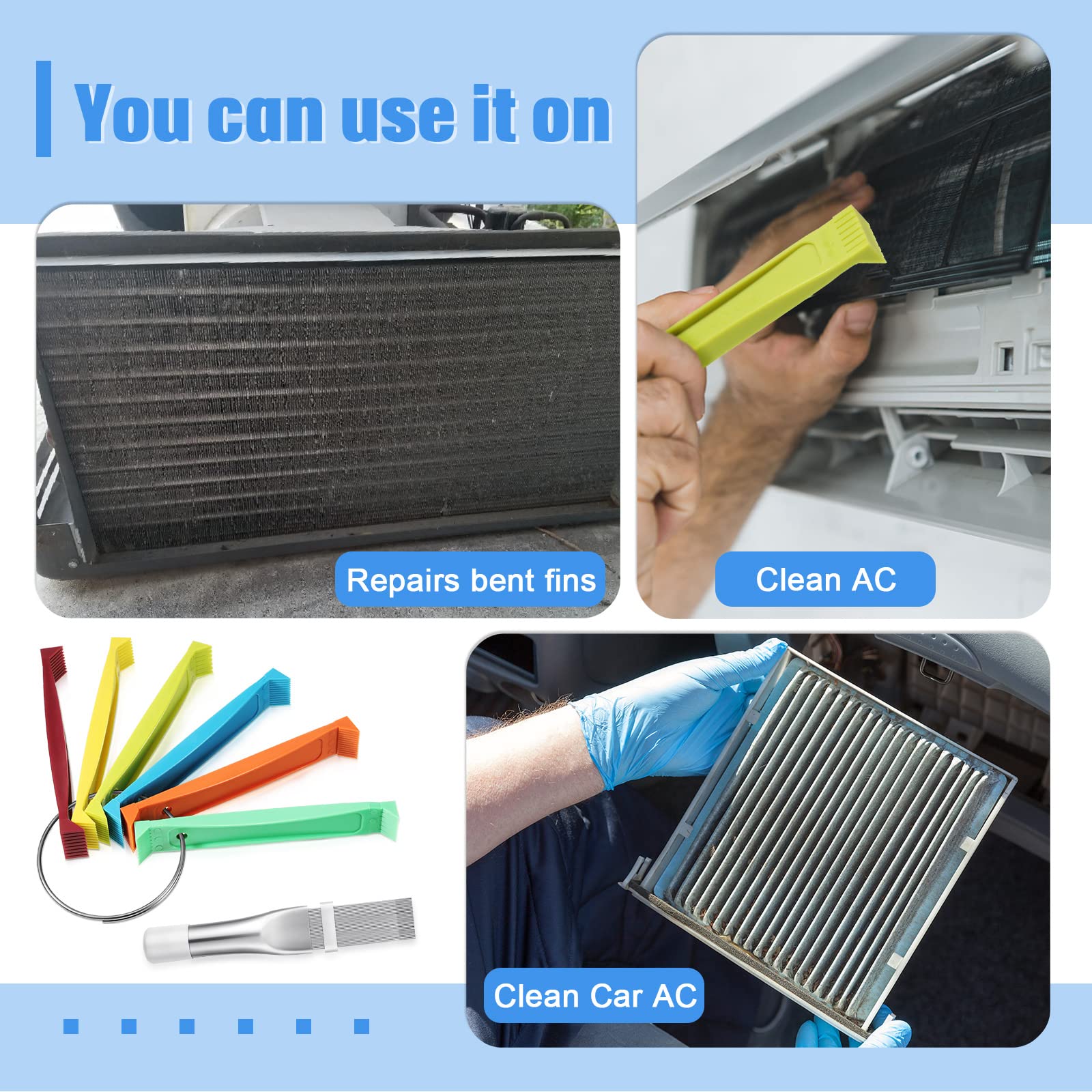 2 Pieces Different Fin Comb Condenser Fin Straightener Air Condition FCR6 Fin Comb and Stainless Steel Fin Comb Radiator Repair Tool Set for Straighten Evaporator Condenser Coils